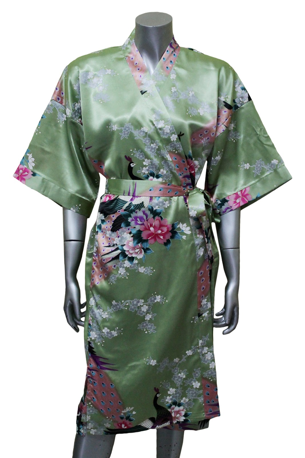Peacock Silk Satin Kimono Robe Light Green Kimono Robes