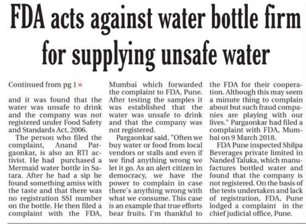 FOOD SAFETY LATEST: FDA acts against water bottle company for supplying ...