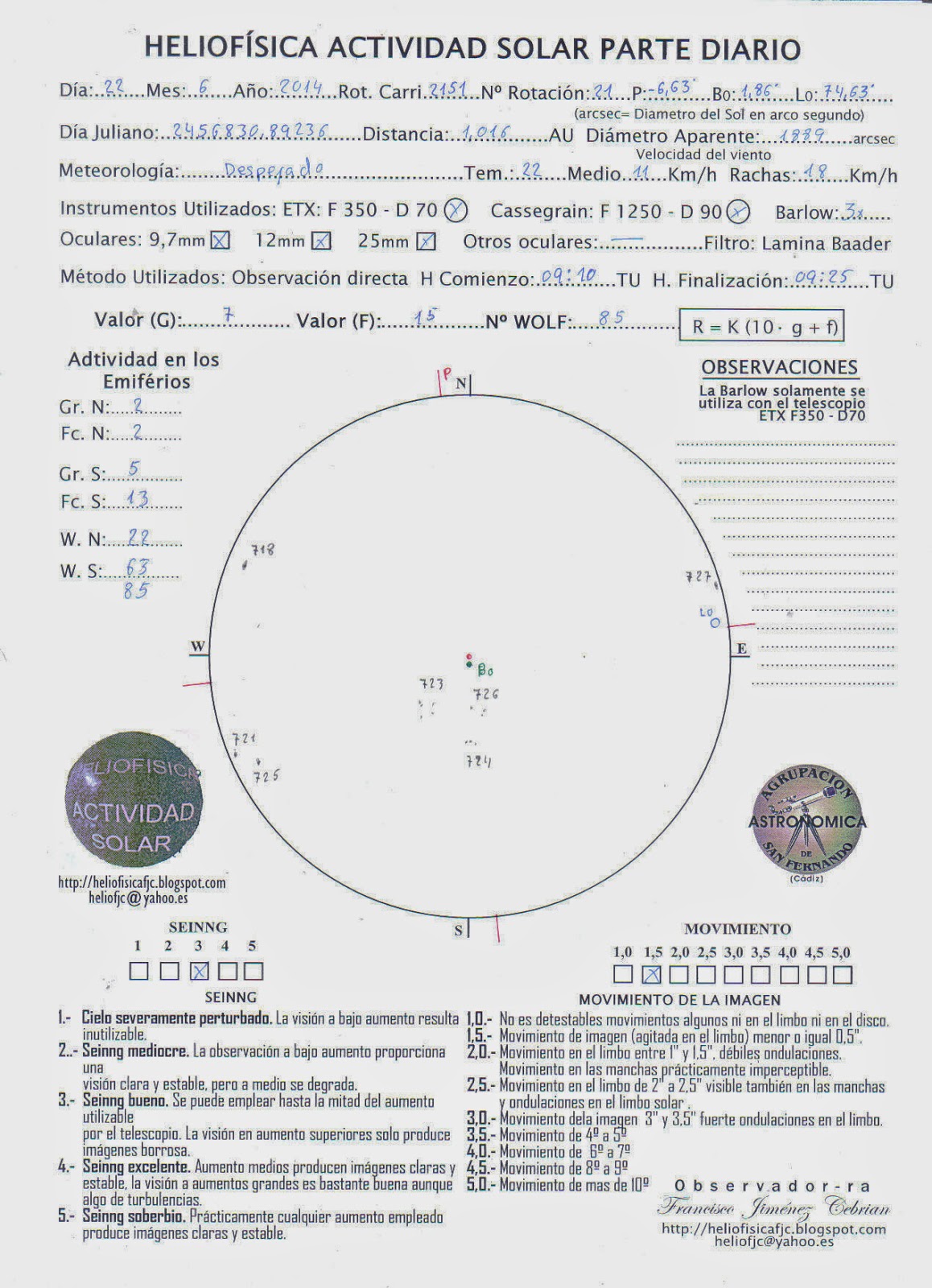 Heliofísica: [OBSERVACIÓN SOLAR / SOLAR OBSERVATION 22/06/2014]