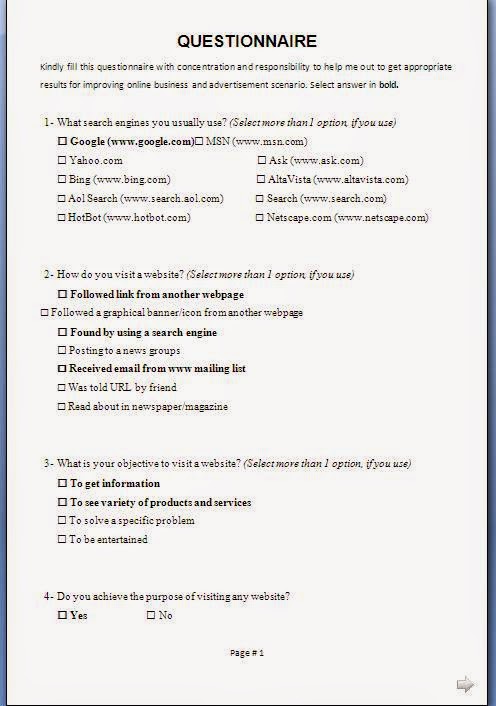 Survey Questionnaire Format for Project