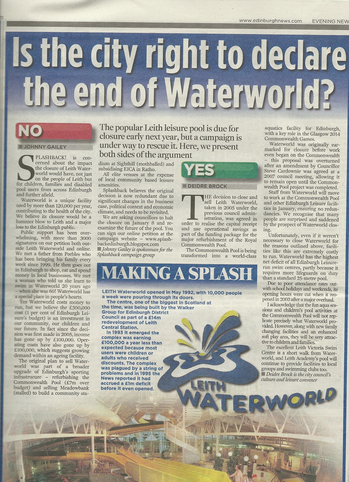 Splashback – Save Leith Waterworld: December 2011