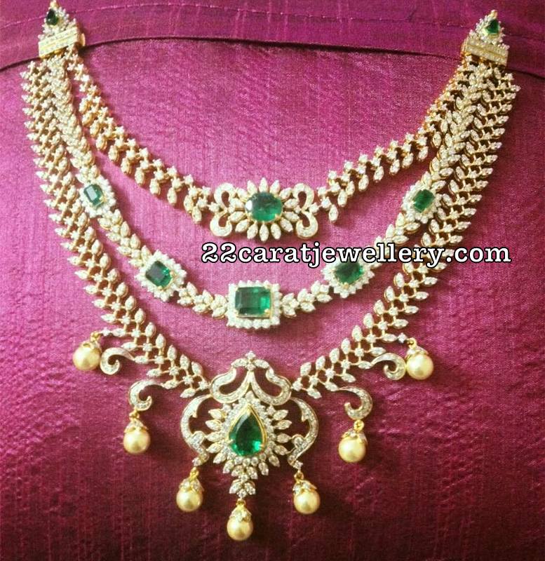 Three Step Diamond Emerald Classy Set - Jewellery Designs