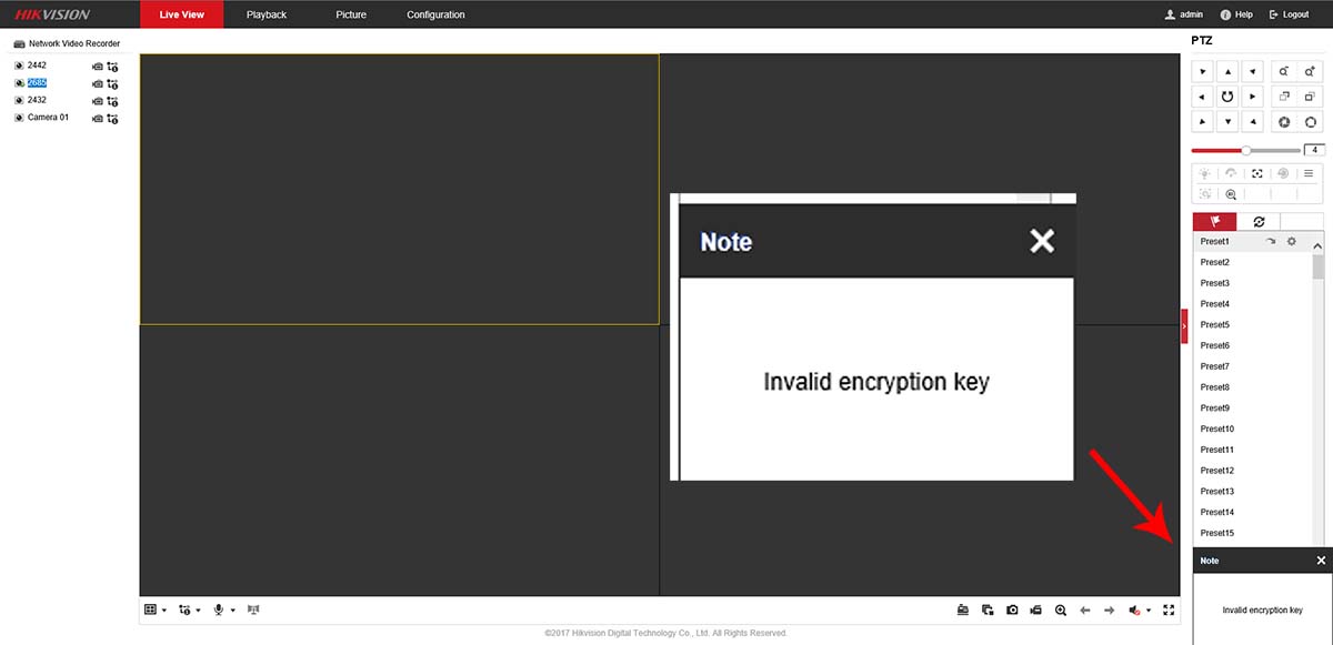 How to fix "Invalid encryption key" error on a Hikvision NVR