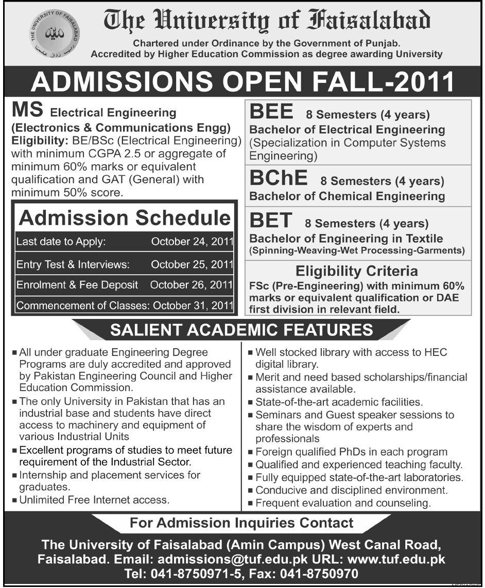 Admission in Pakistan: MS and BET etc admission in The University of ...