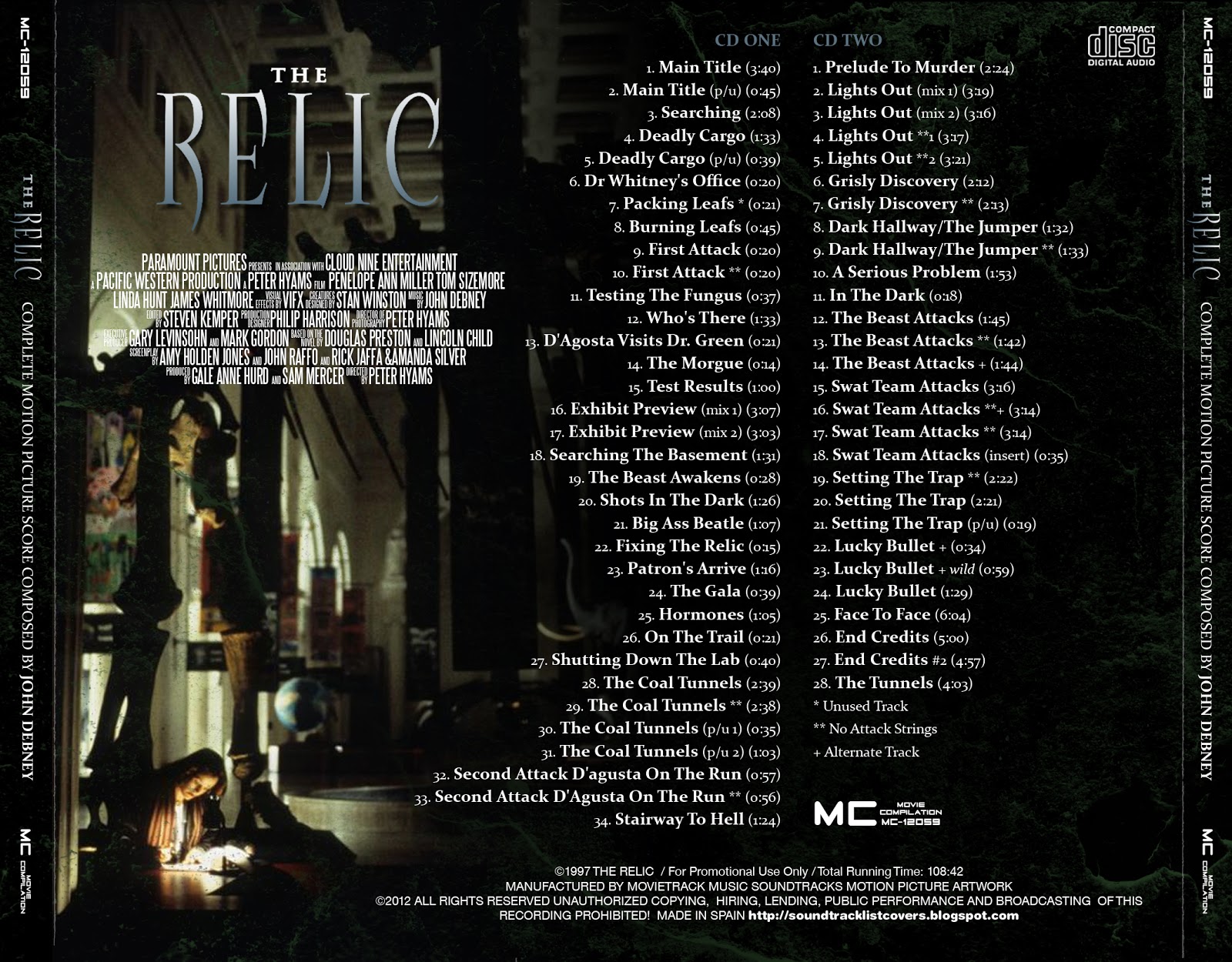 Soundtrack List Covers: The Relic Complete (John Debney)