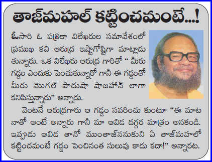 CHODAVARAMNET: TELUGU WRITER ARUDRA TIME PUNCH JOKE