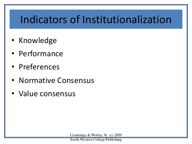 Institutionalization Processes Indicators of Institutionalization ...