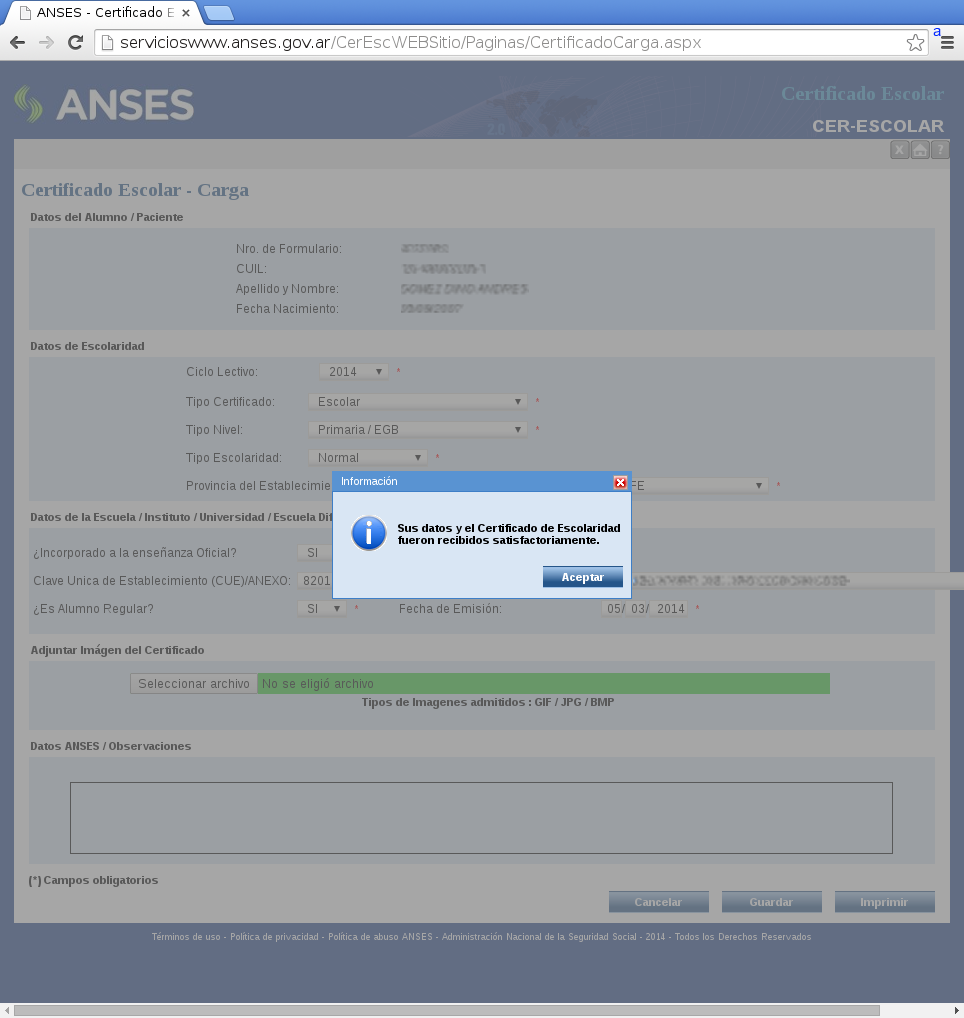 Consultas on-line: Ayuda Esc. Anual - PS 2.68 - Presentación en linea
