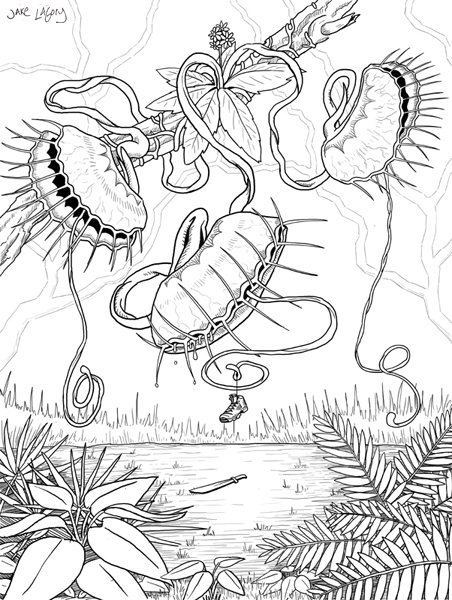 Jake LaGory- illustrator: Cryptozoology Coloring Book- Man Eating Plants