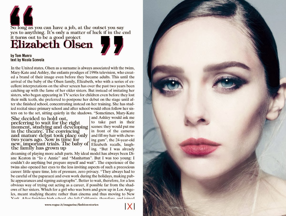 Elizabeth Olsen by Tom Munro Magazine Photoshoot For Vogue Italia ...