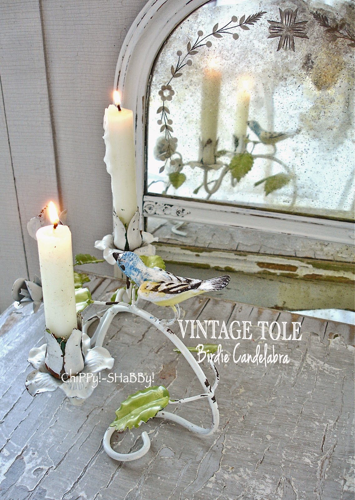 ChiPPy! - SHaBBy!: OMG!*!*! ViNtaGe Tole Candelabra WITH BiRdiE!*!*!