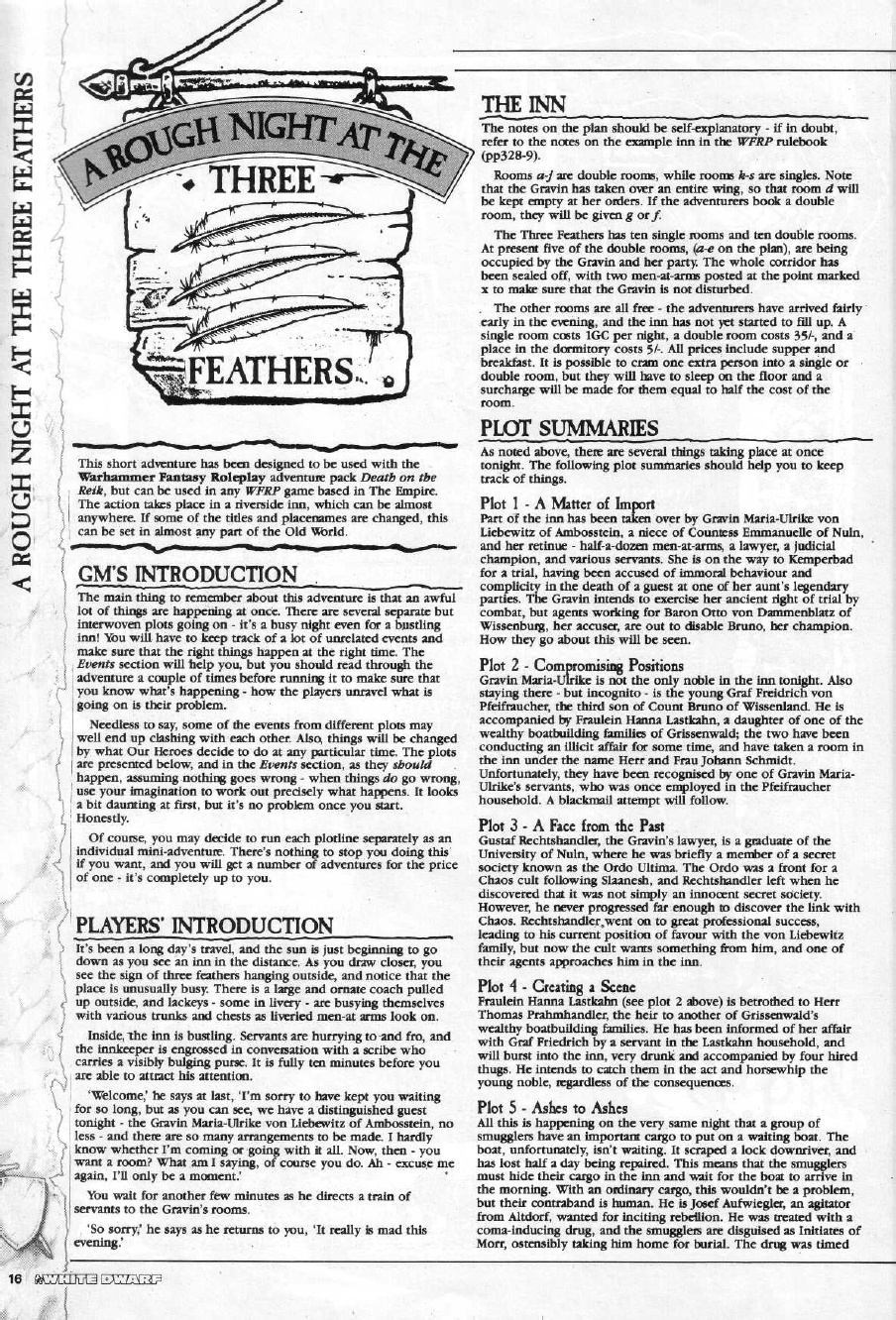 Realm of Chaos 80s: WFRP'd: A Rough Night at the Three Feathers