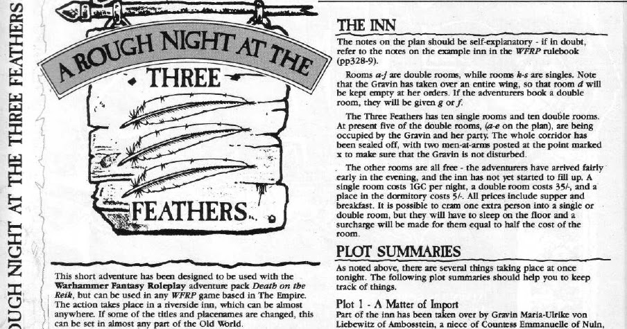 Realm of Chaos 80s: WFRP'd: A Rough Night at the Three Feathers