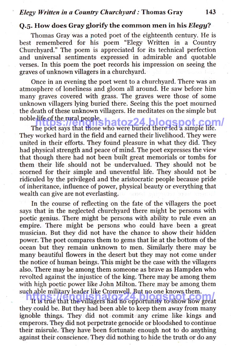 Board Questions with Answers (Elegy written in a country churchyard ...