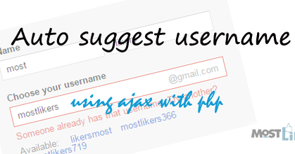 Auto suggest username like gmail using php with ajax - Mostlikers