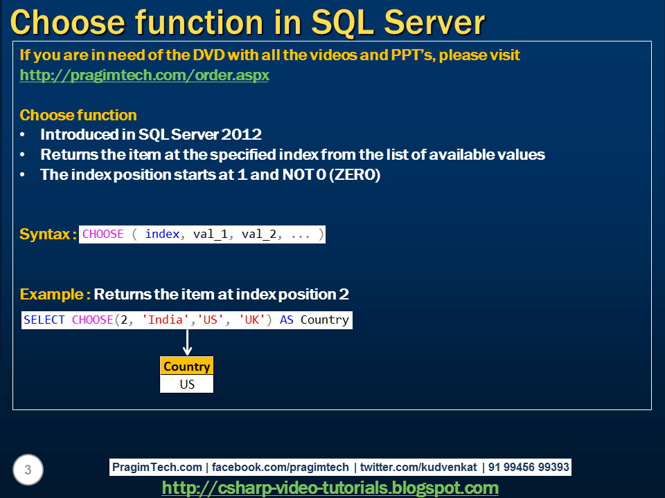 Sql Server Net And C Video Tutorial Choose Function In Sql Server
