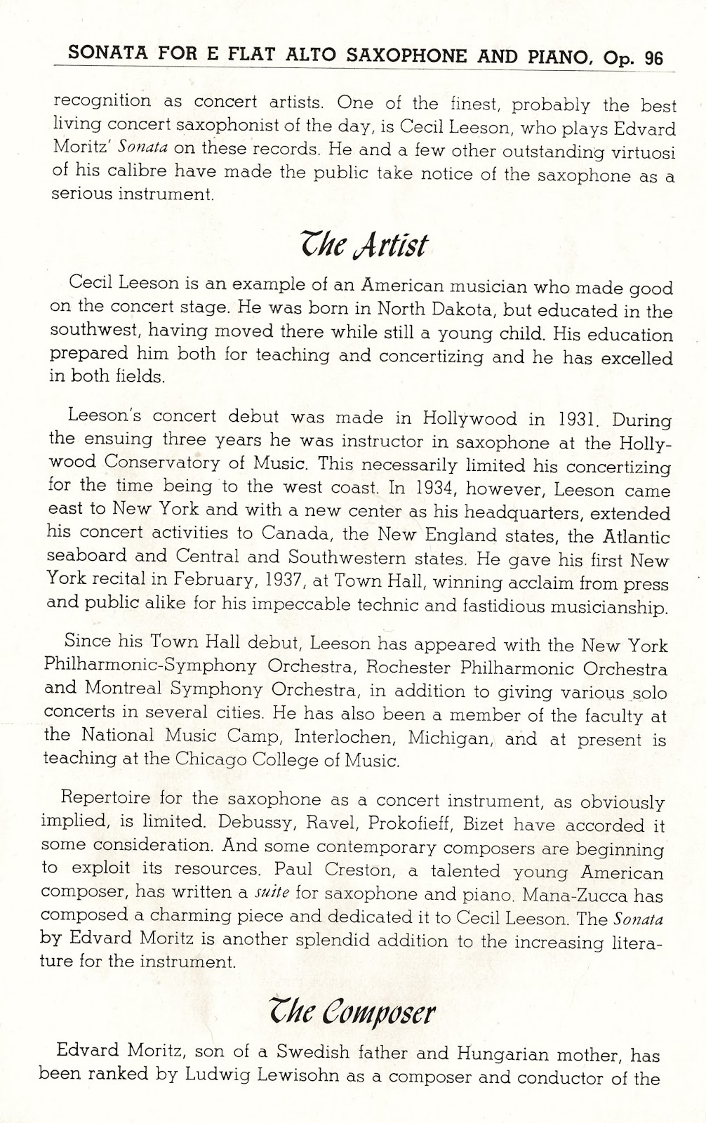 Jeff's 78 RPM Blog: Cecil Leeson, Classical Saxophonist