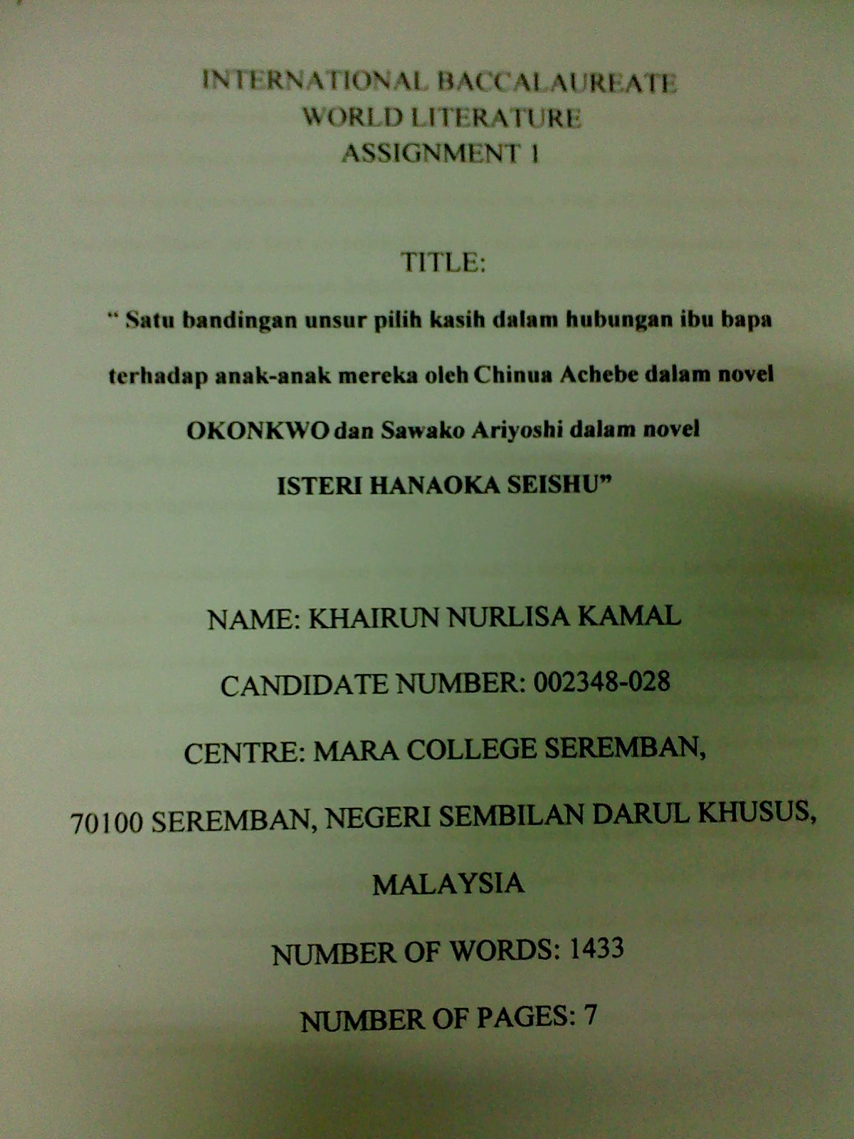 the tales of nurlisa kamal: Malay A1 SL World Literature Essay ...