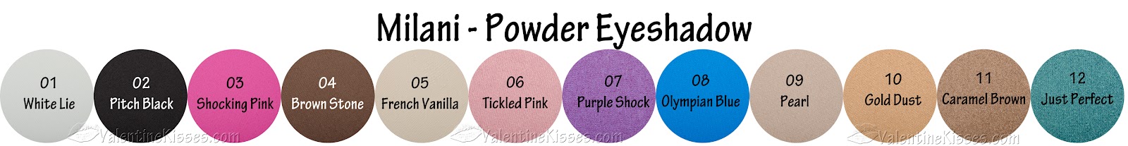 Valentine Kisses: Milani Powder Eyeshadow, 12 shades - swatches, pics ...
