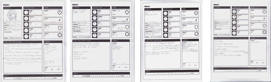 Break!!: Character Sheet Development