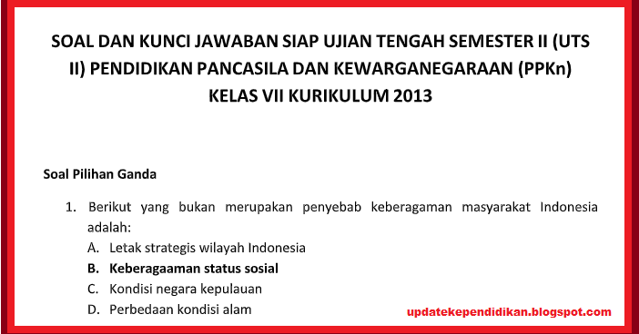 Soal UTS/ PTS PPKn Kelas 7 Semester 2 Tahun 2019/ 2020 - Update Info Pendidikan