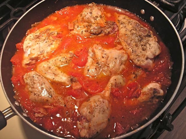 The Briny Lemon: Tomato-Braised Chicken with Mushrooms and White Wine