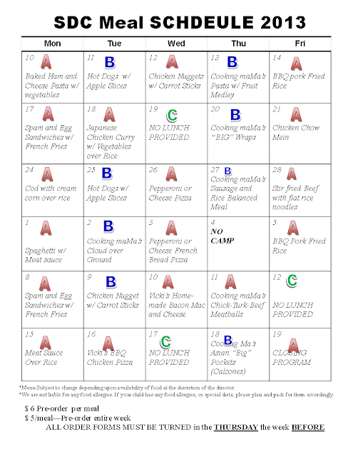 B.I.G. Summer Day Camp 2013: SDC LUNCH PROGRAM