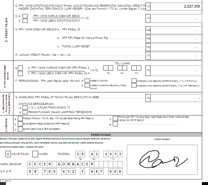 Contoh Pengisian SPT Tahunan PPh Orang Pribadi Tahun Pajak 2012 ...