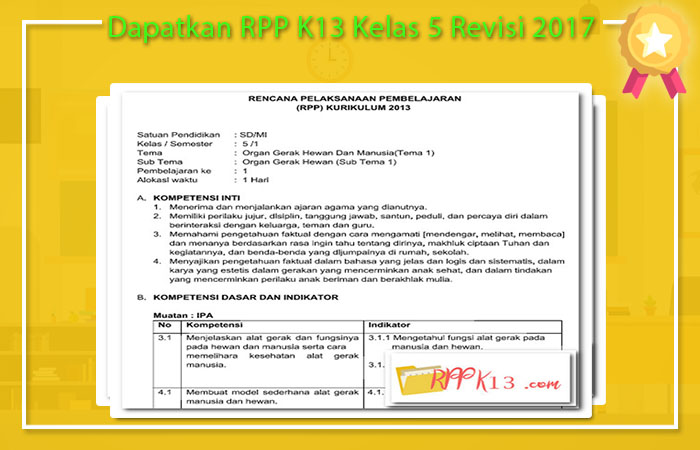 Dapatkan RPP K13 Kelas 5 Revisi 2017 | RPP K13