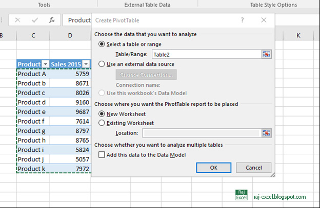 Raj Excel: Create a Pivot Table