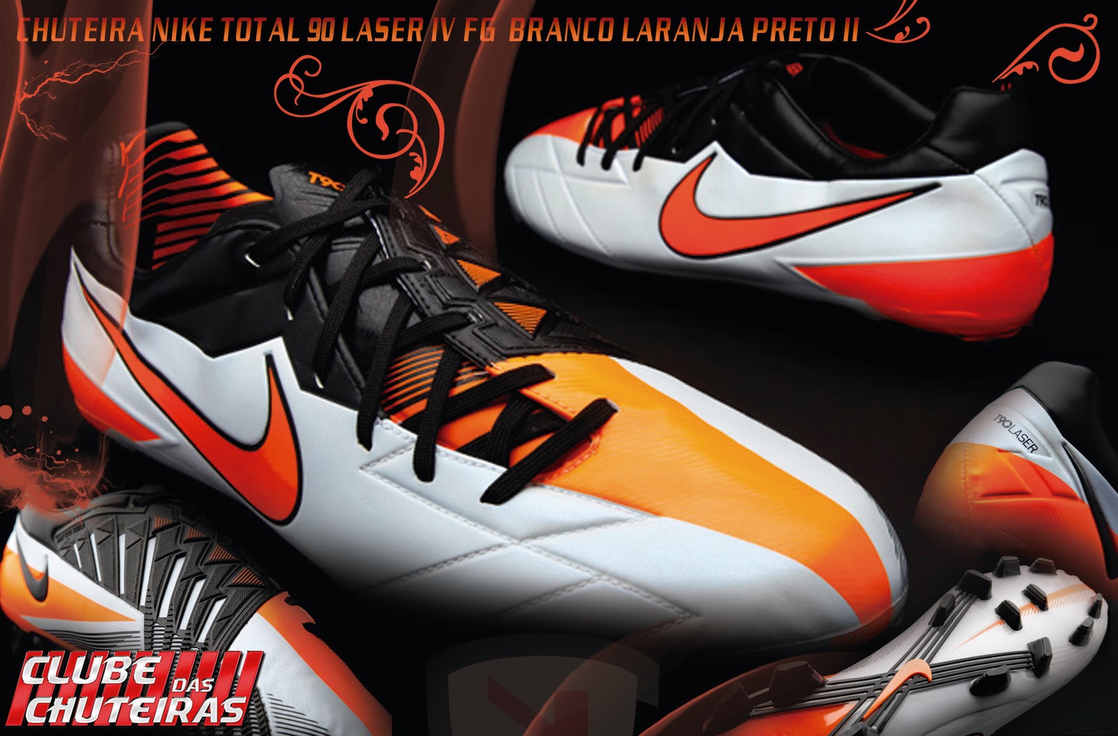 Nike Total 90 Laser FG Branco Laranja Preto IV - Clube Das Chuteiras