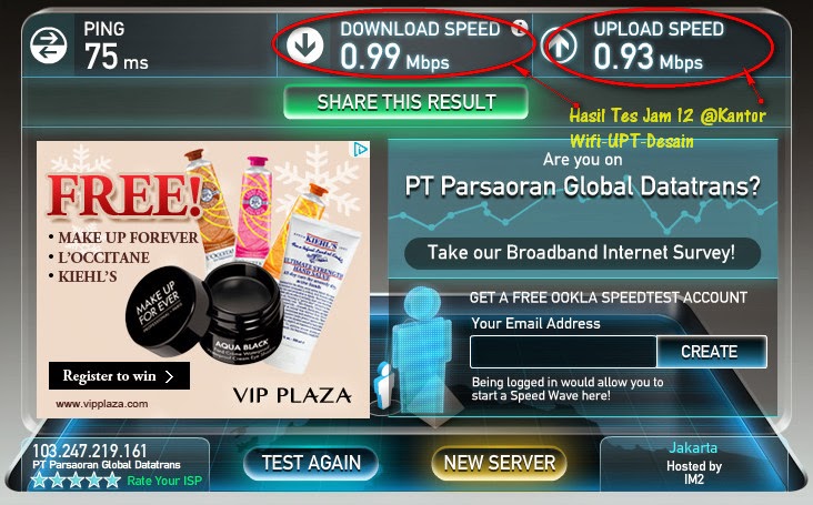 Hasil Speedtest di Kantor pada Siang hari - TechnoScoop