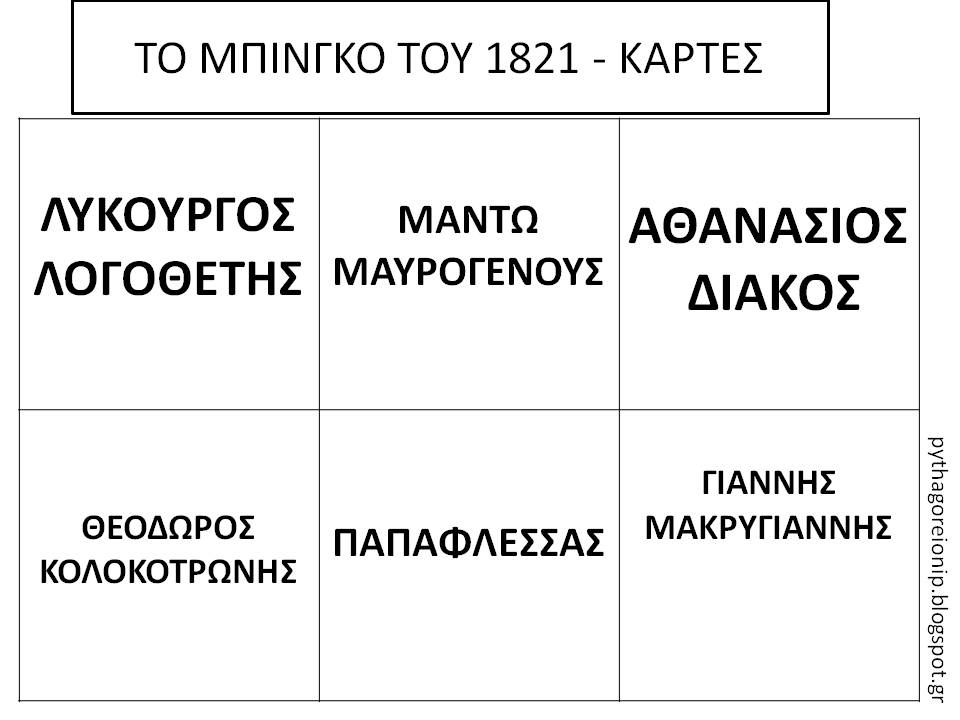 Πυθαγόρειο Νηπιαγωγείο: ΤΟ ΜΠΙΝΓΚΟ ΤΟΥ 1821
