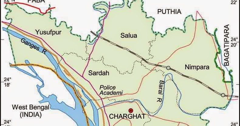 Charghat Upazila Map, Rajshahi District, Bangladesh