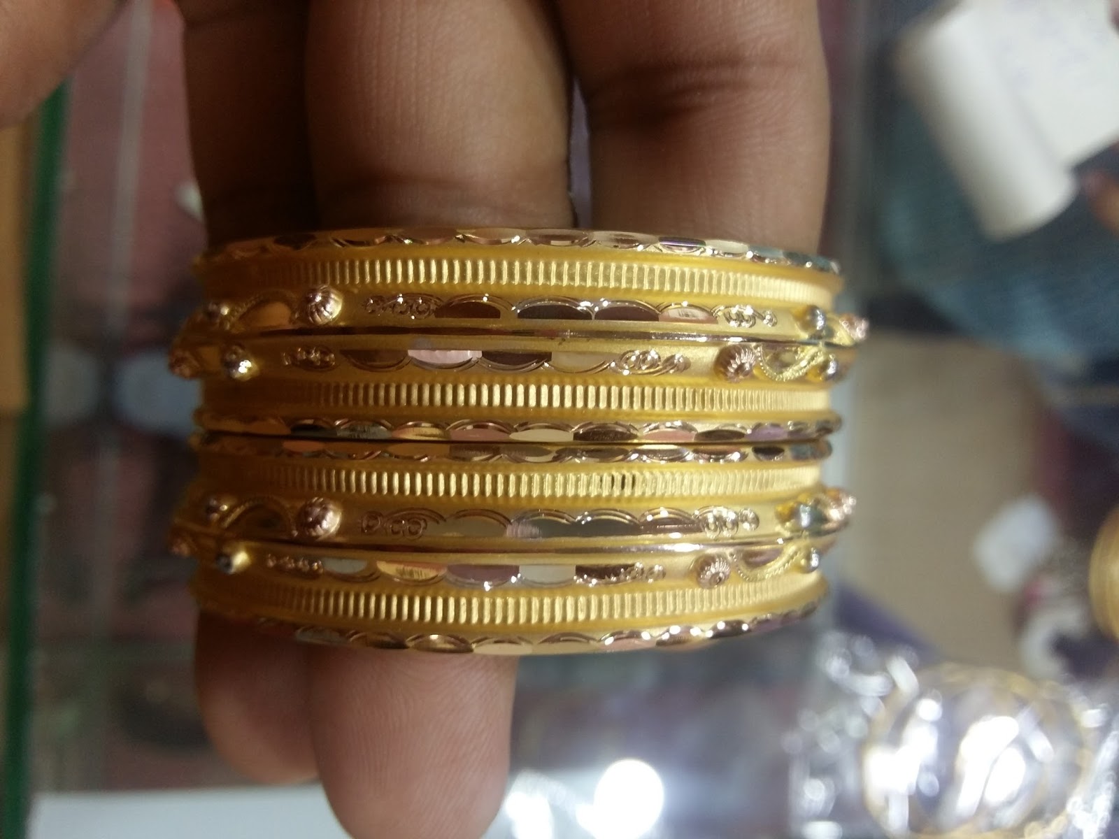 Gold Bangles : Gold Bangles 3 half Round Style