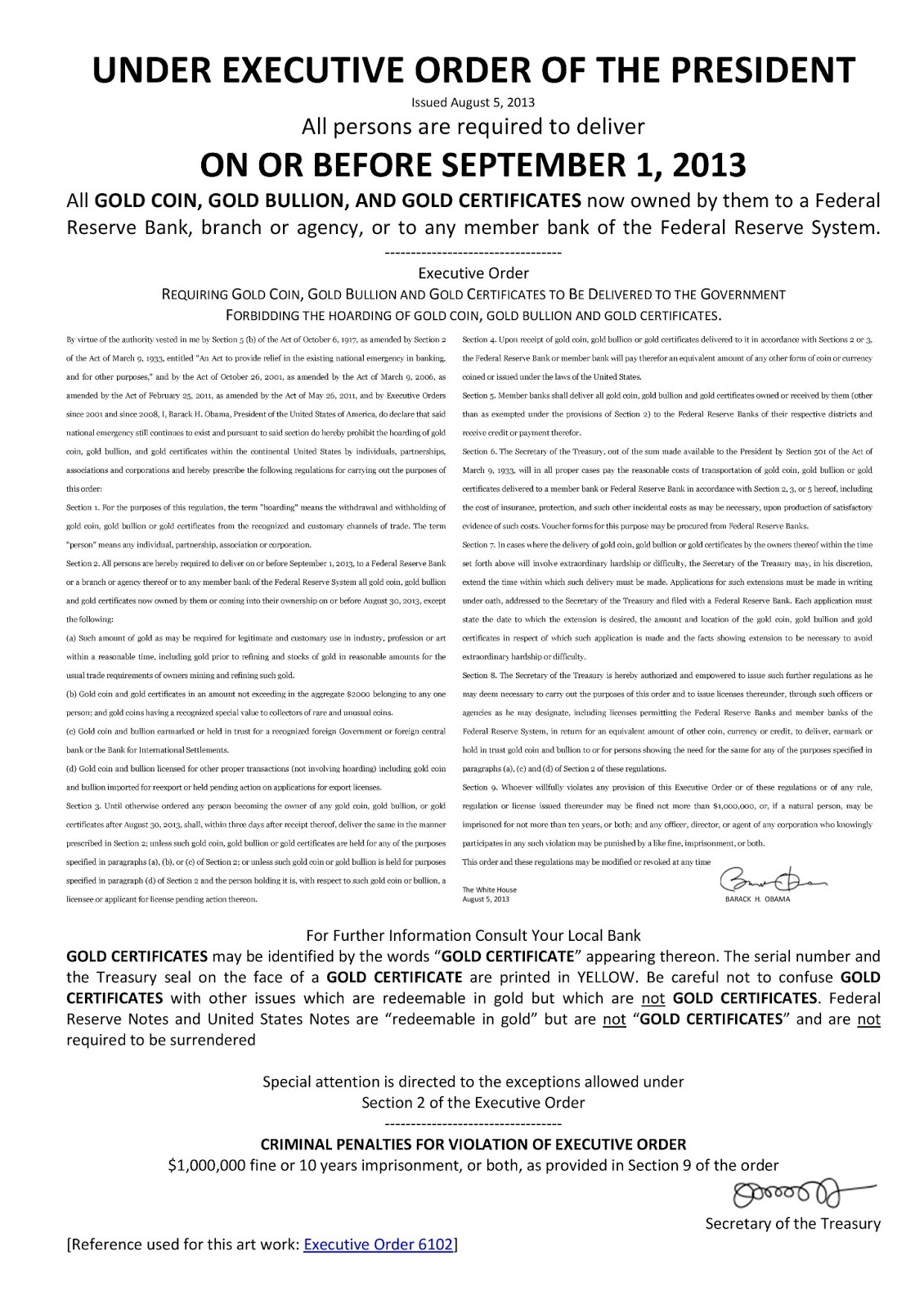 Conscience Sociale: Artwork: Gold Confiscation Executive Order 2013