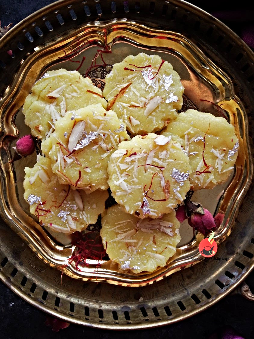 Kesar Khoya Badam Barfi | Saffron Almond Fudge