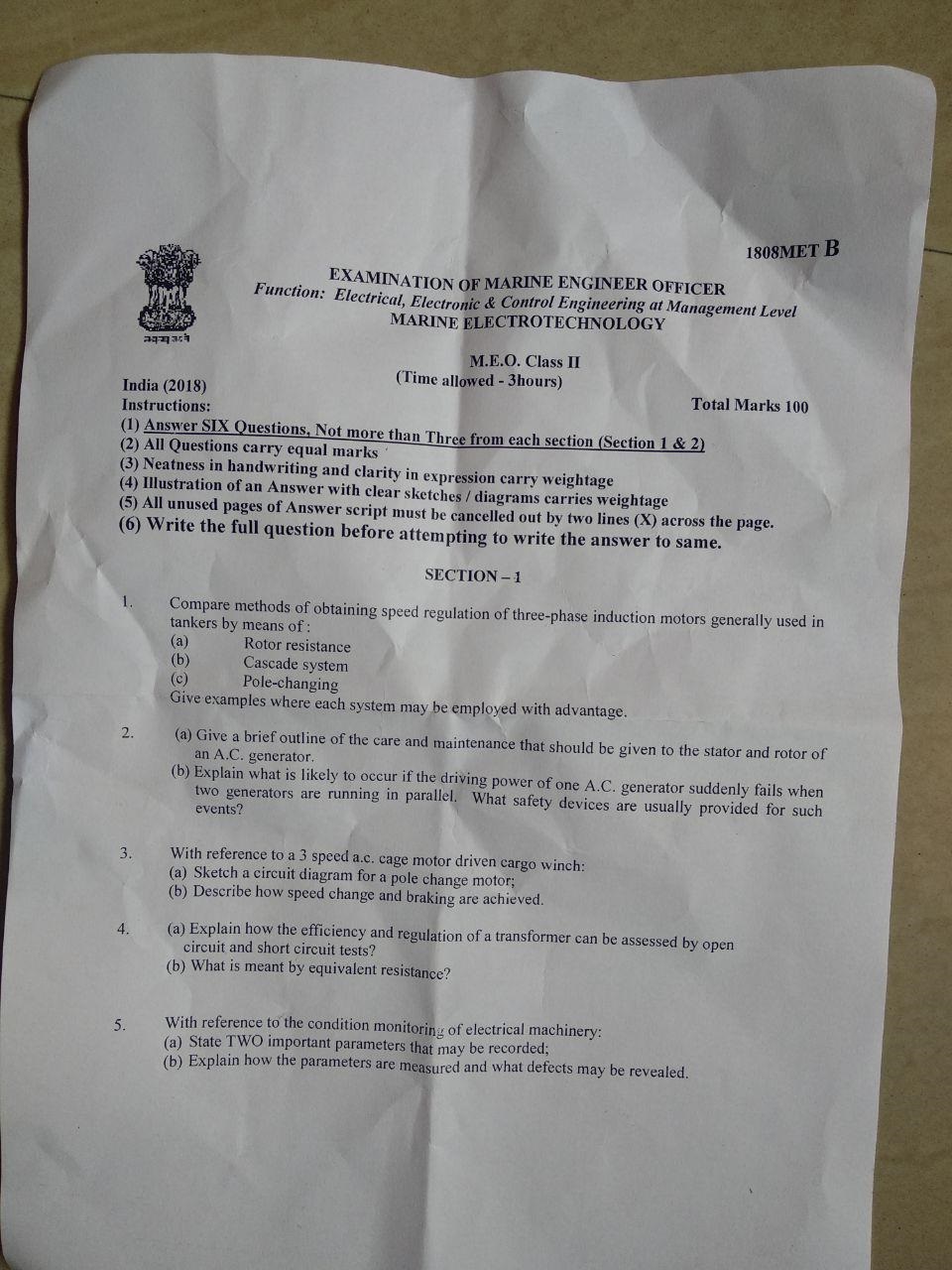 Electrical ⚡💡- MEO Class 2 Papers