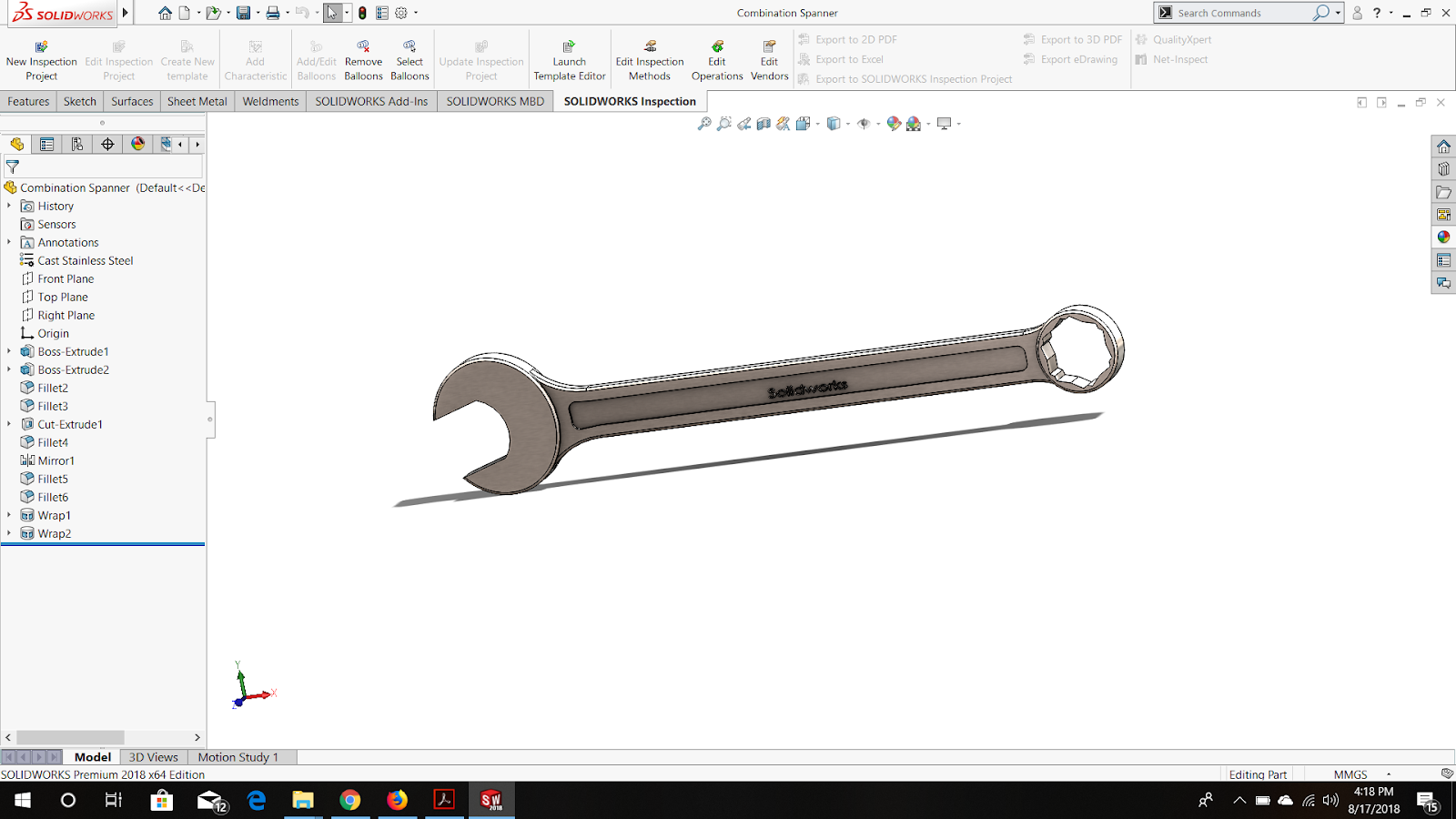 Combination Spanner - Solidworks CAD