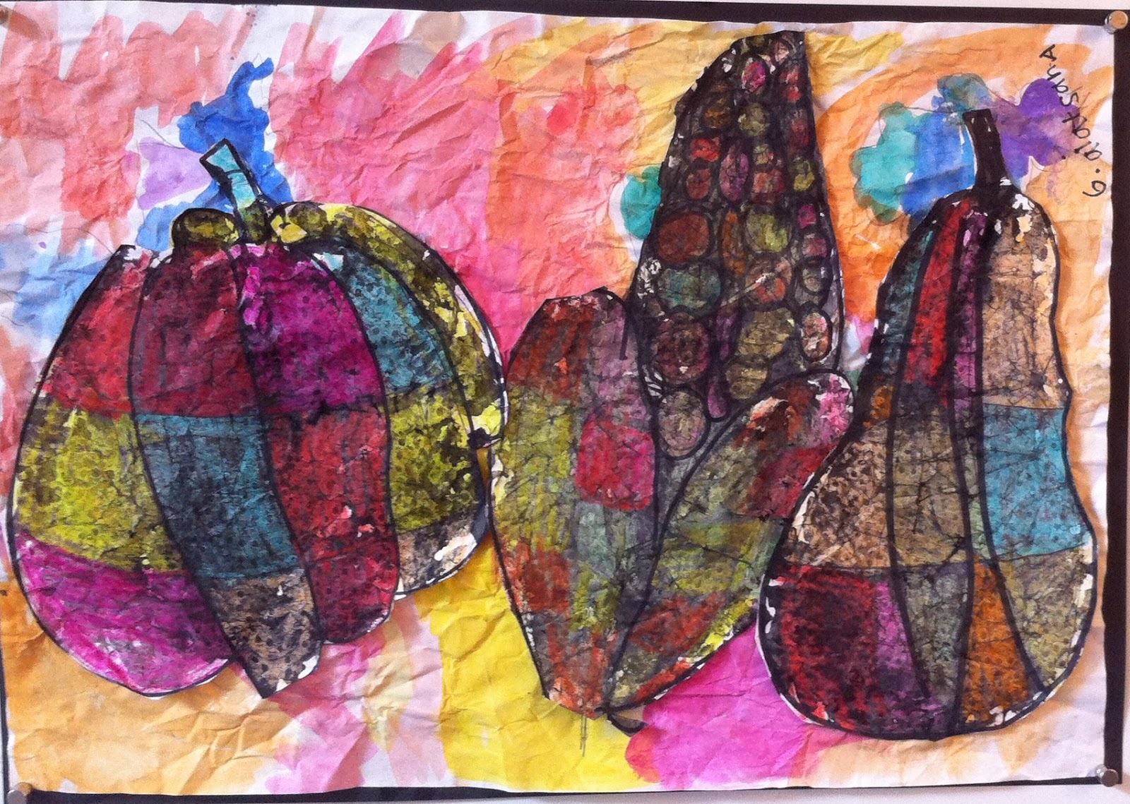 Art Room Britt: Mixed Media Batik Autumn Vegetable Patch