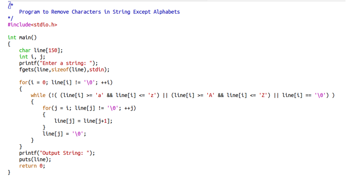 Remove characters in a string except for alphabets ~ College Term Work Blog
