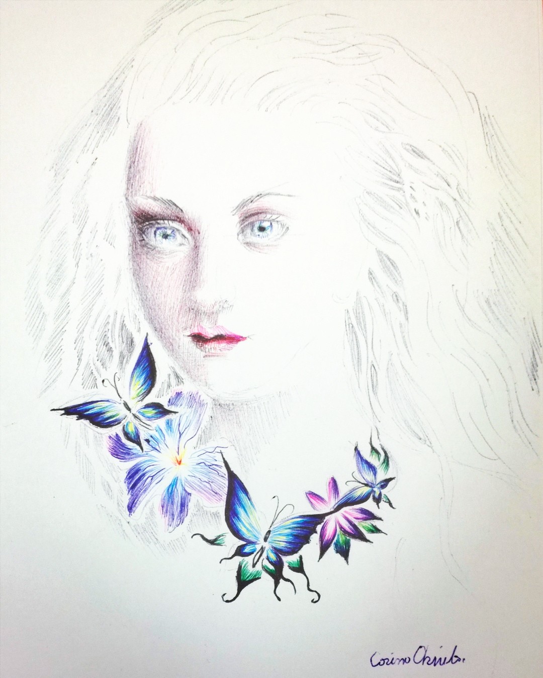 Grafica si pictura de Corina Chirila: Un portret de fata desenat cu pixul