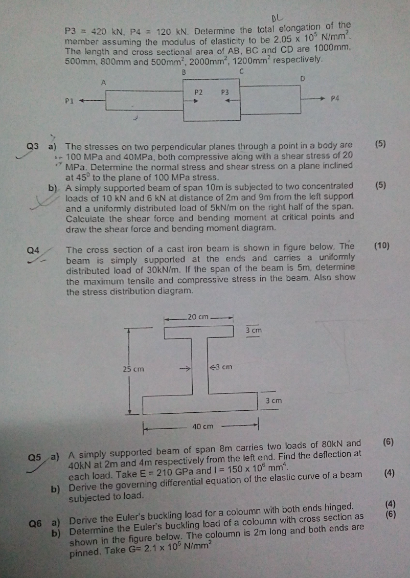 BPUT, BTech 03rd Semester, Mechanics of Solids, 2015 Question Paper ...