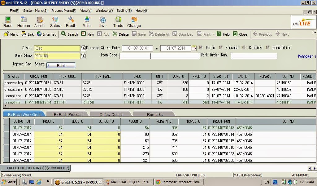 PROGRAM ENVENTORI ERP: PRODUCTION OUTPUT ENTRY