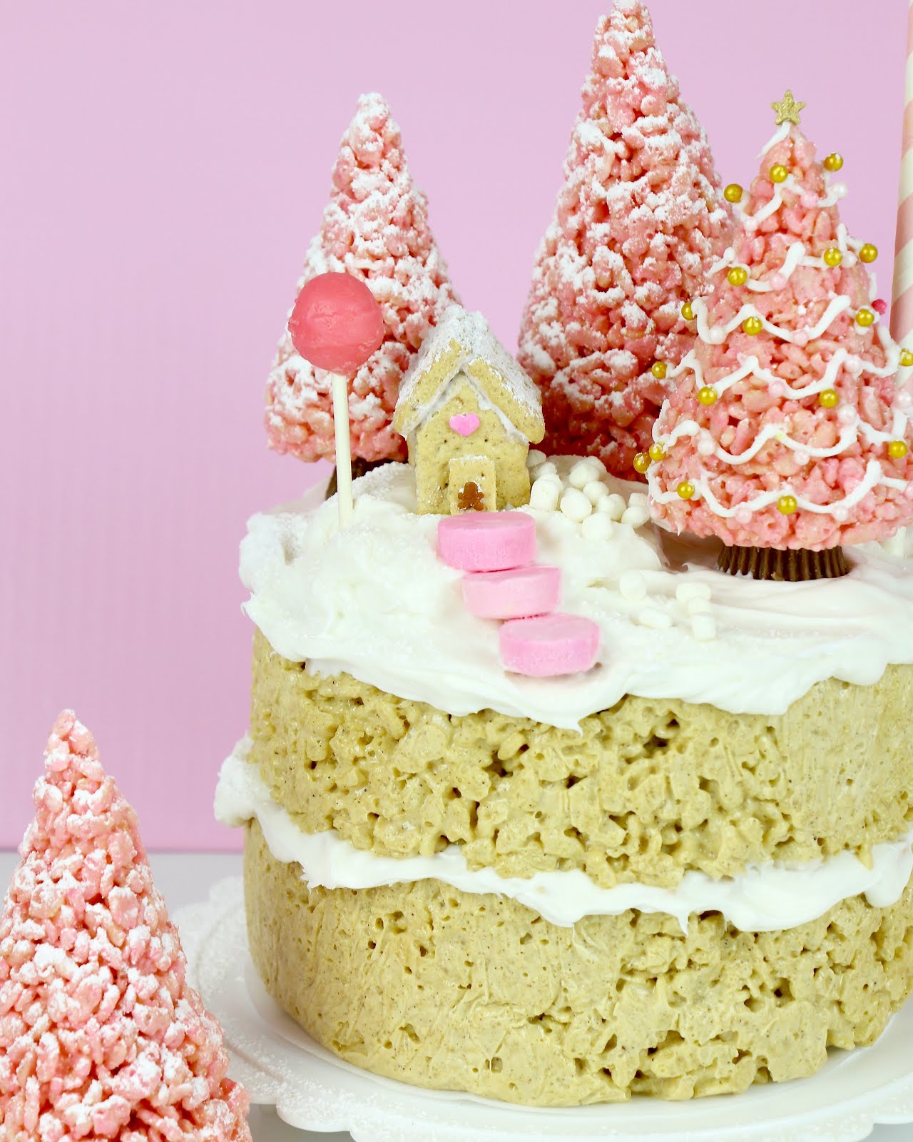 {VIDEO} No Bake Pink Winter Wonderland Gingerbread Cake - The Lindsay Ann