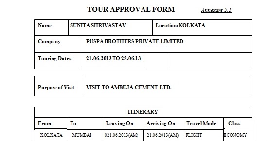Company Tour Approval Form Format in Word Free Download