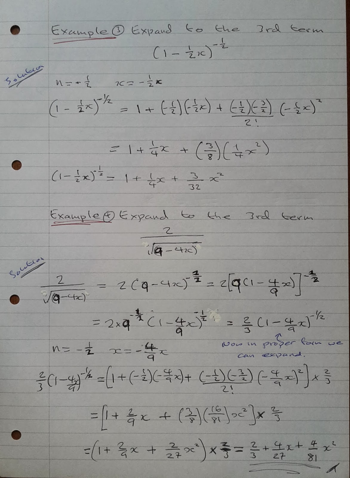 A Level Maths Notes: A2 Binomial Expansion: negative fractional powers