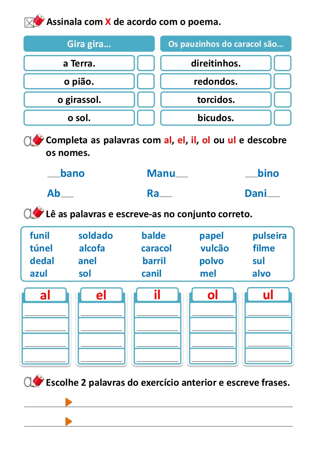 PALAVRAS COM AL EL IL OL UL ATIVIDADES.
