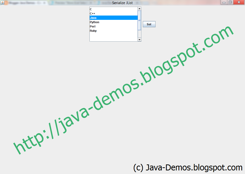 Store JList Selection using Serialization — Java Demos Store JList Selection using Serialization — Java Demos