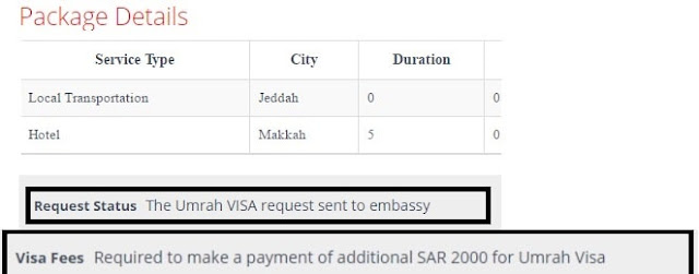 CHECK UMRAH VISA STATUS AND APPLICABLE FEE